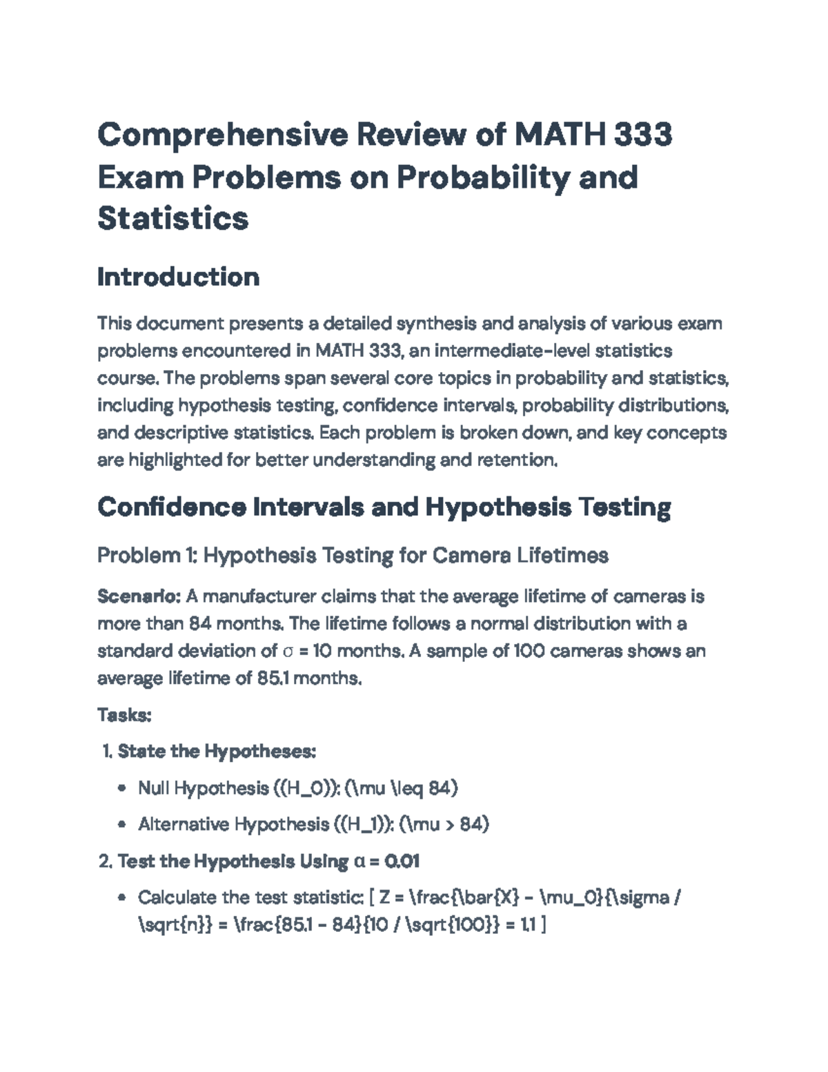 Comprehensive Review of Exam Problems in MATH 333: Probability & Stats ...
