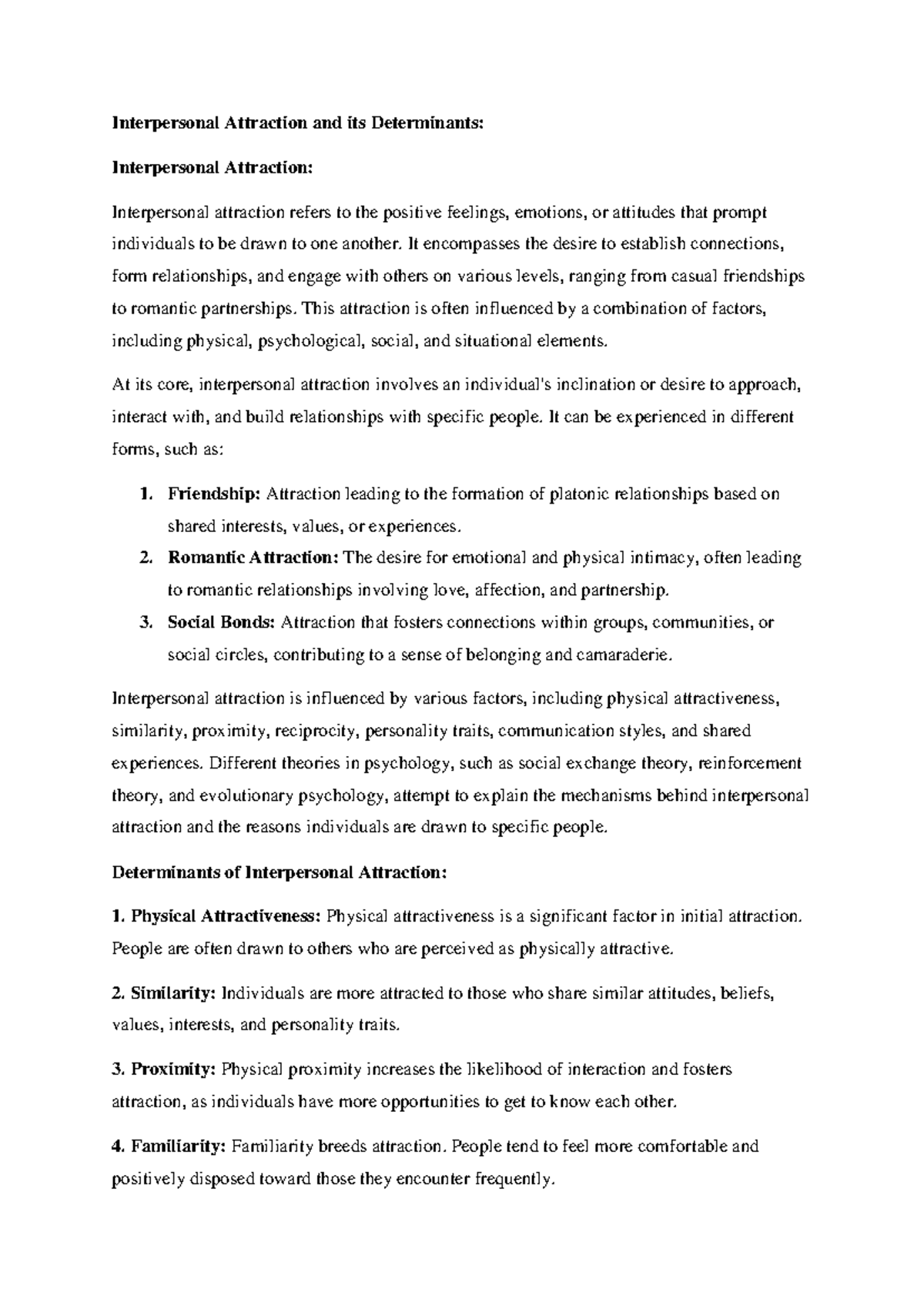 Interpersonal Attraction and Its Key Determinants Explained - Studocu
