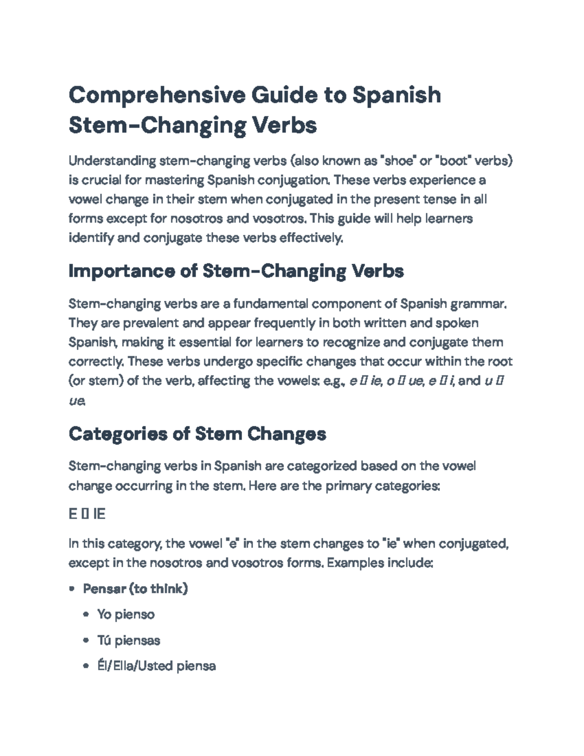 Comprehensive Guide to Spanish Stem-Changing Verbs (Course Code ...