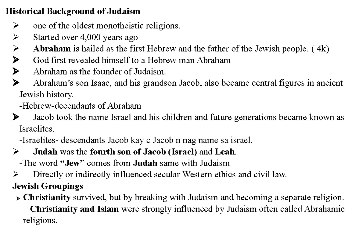 Judaism Notes: Historical Background and Key Concepts (4k) - Studocu