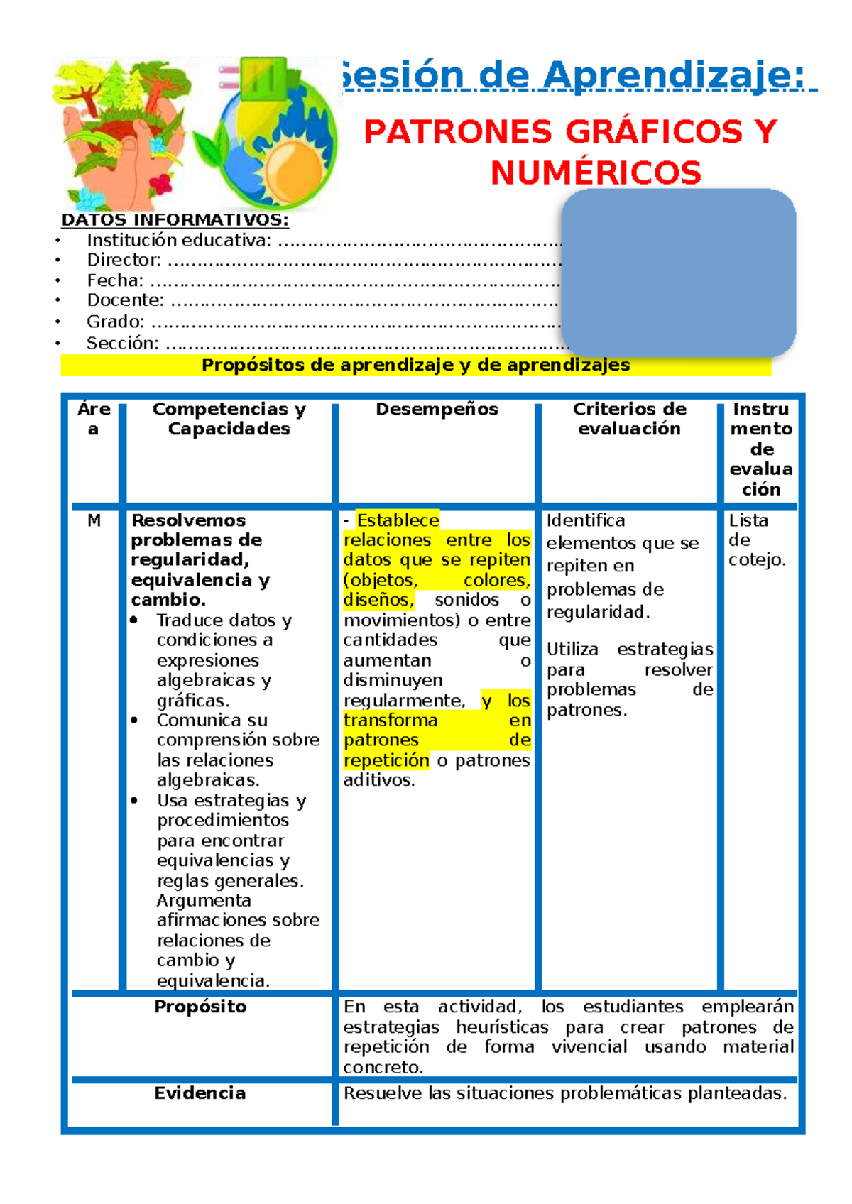 1° Sesión DÍA 2 MAT: Patrones Gráficos y Numéricos en Aprendizaje - Studocu