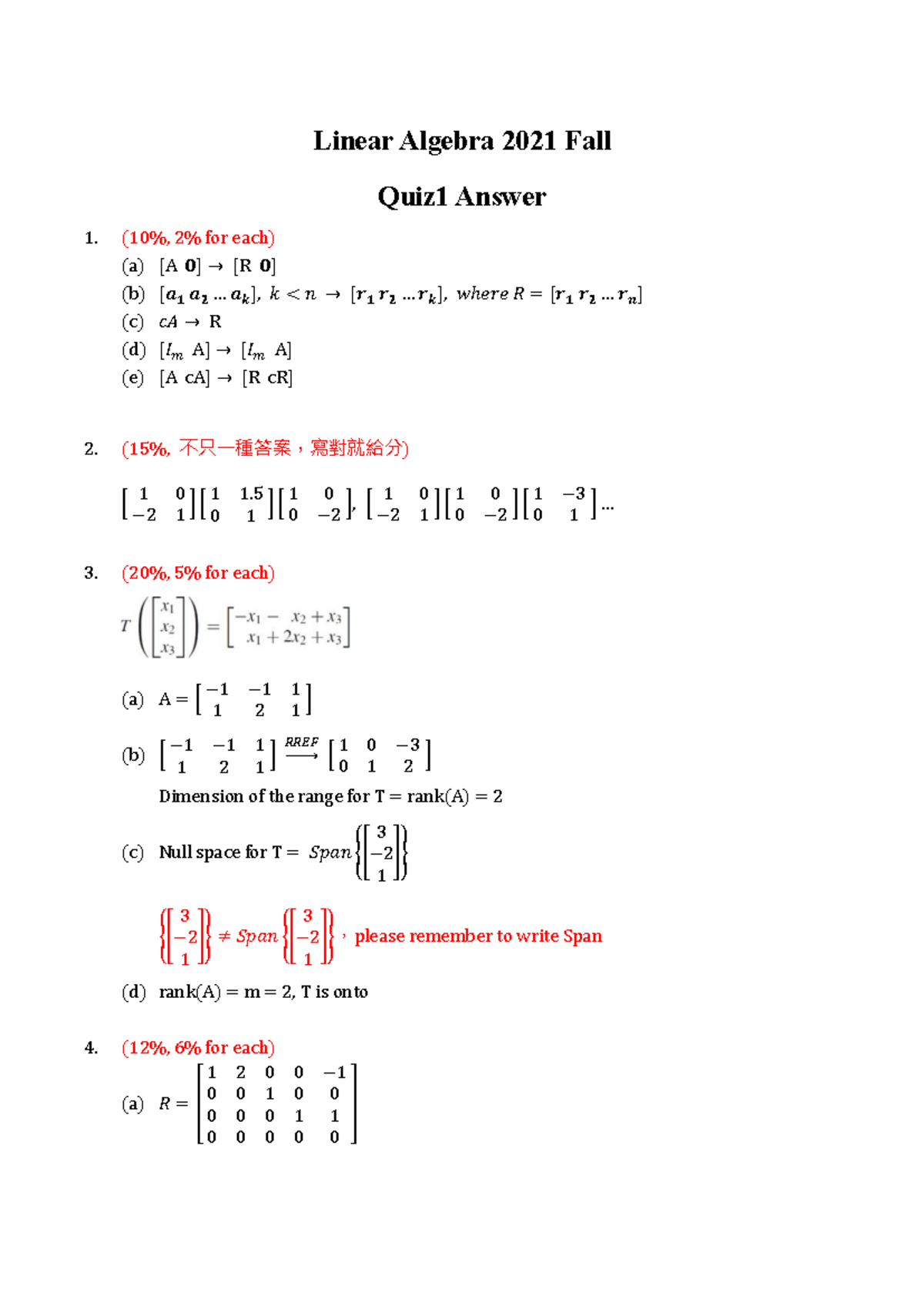 480591 Linear Algebra Quiz 1 Answers and Solutions - Studocu