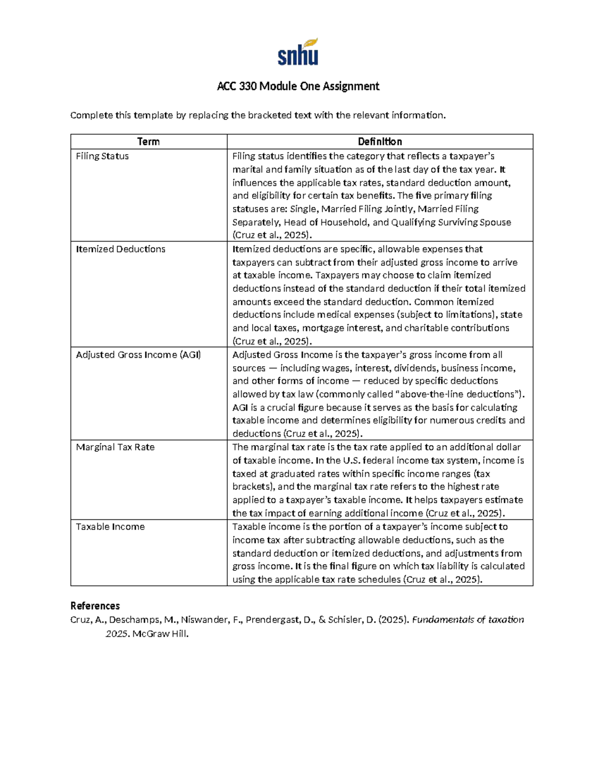 ACC 330 Module 1 Tax Concepts: Filing Status & Deductions - Studocu