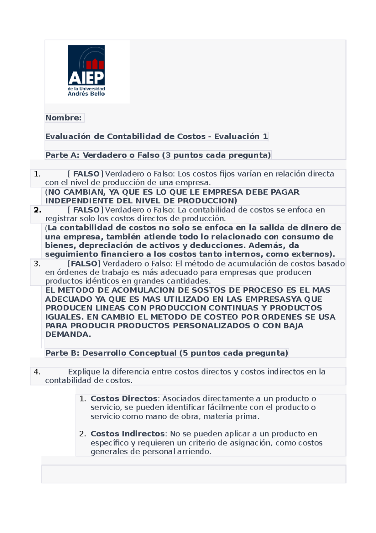 EVA 1 - Evaluación de Contabilidad de Costos y Cálculos Numéricos - Studocu