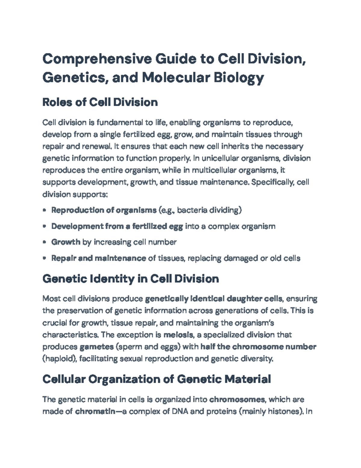 Comprehensive Study of Cell Division, Genetics, and Molecular Biology ...