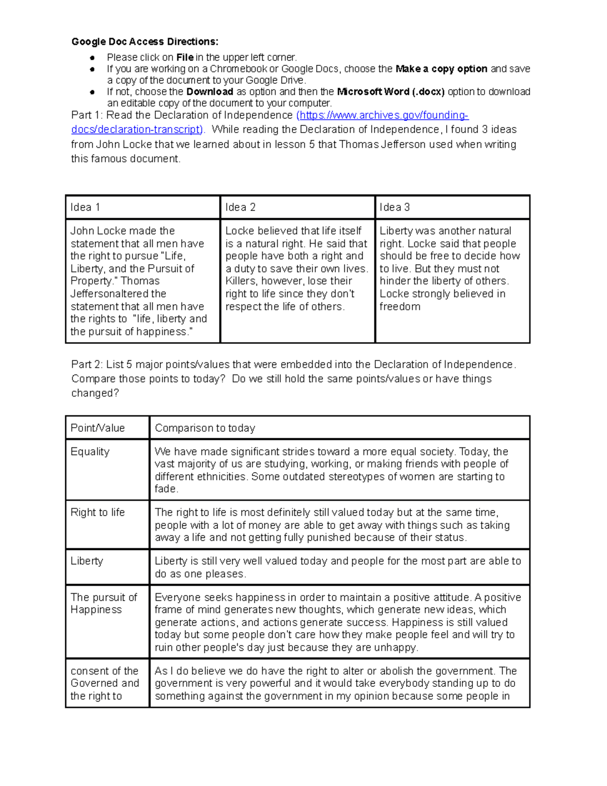 Module One Lesson 5 Activity 1 - Analyzing the Declaration of ...