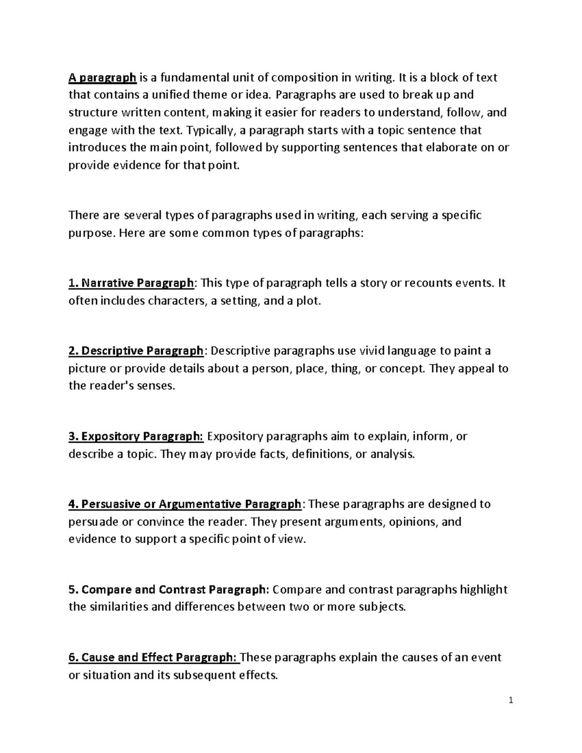 What is a paragraph - ghjkl overview and types of paragraphs - Studocu