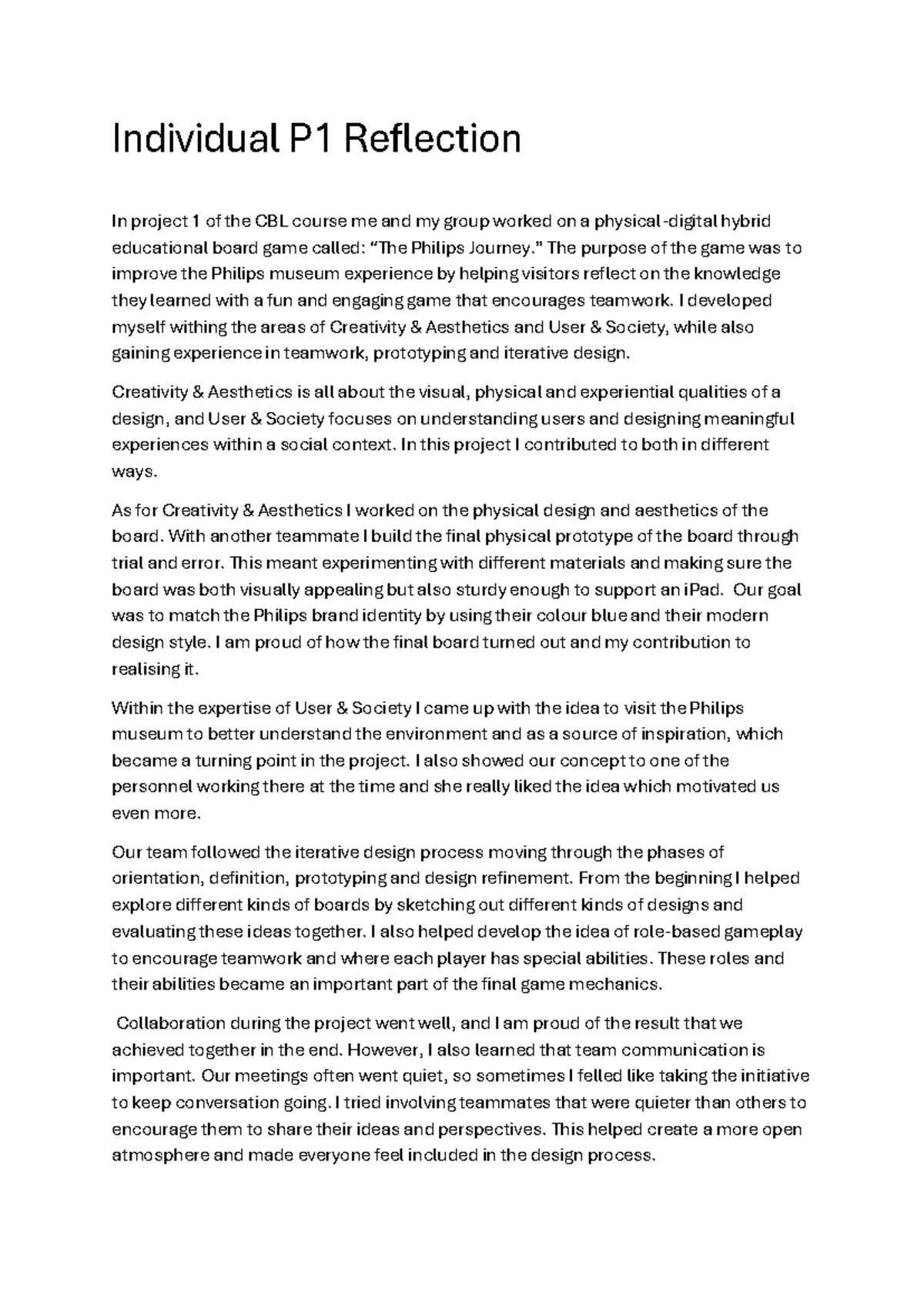 CBL Course: Individual Reflection on Project 1 - The Philips Game ...