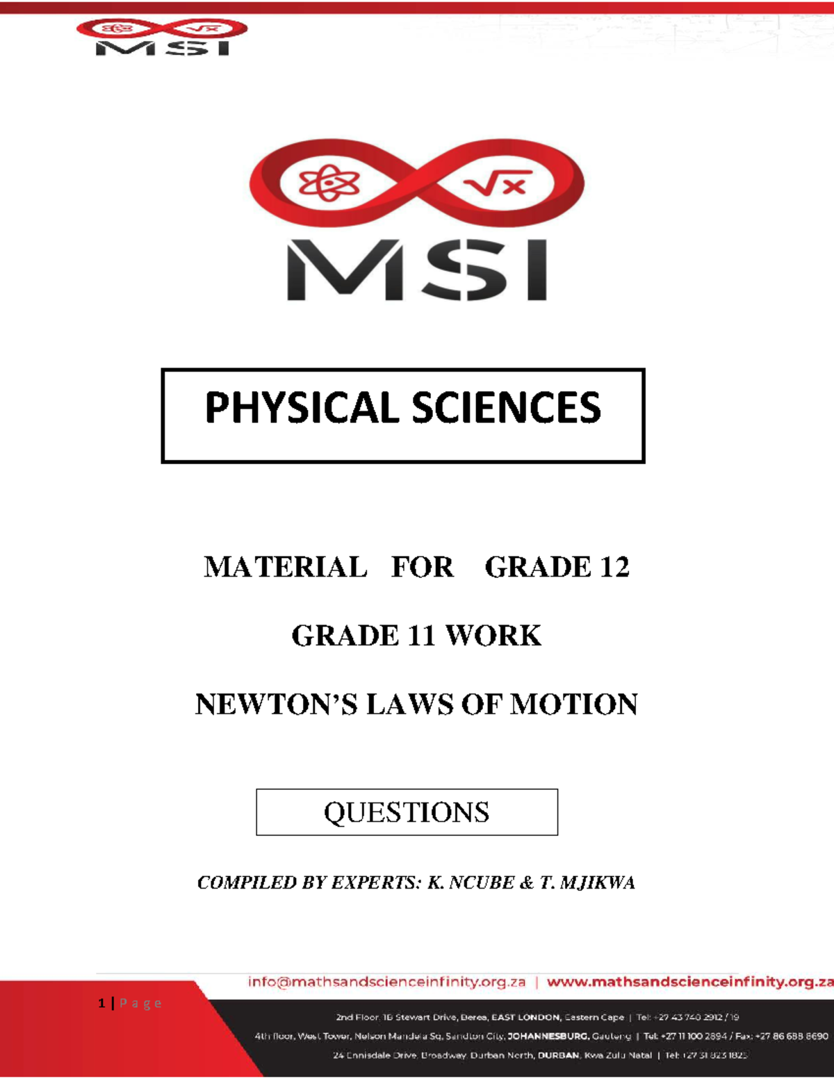 Grade 12 Physical Sciences: Newton's Laws of Motion Study Material ...
