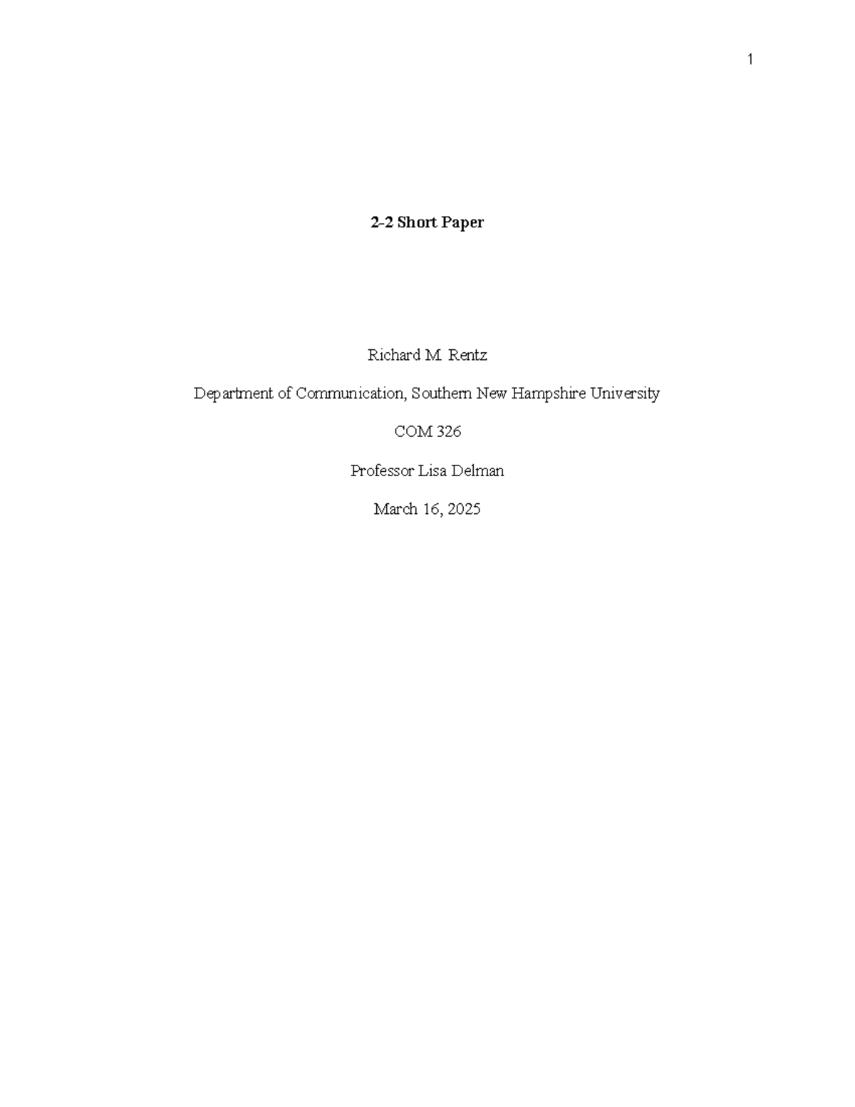 2-2 Short Paper - 2-2 Short Paper Richard M. Rentz Department of ...