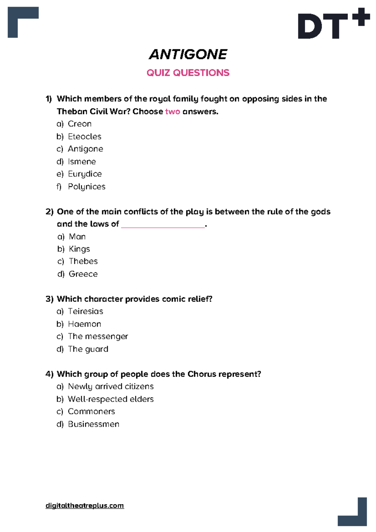 Antigone - Quiz Questions and Answers for ENG101 - Studocu