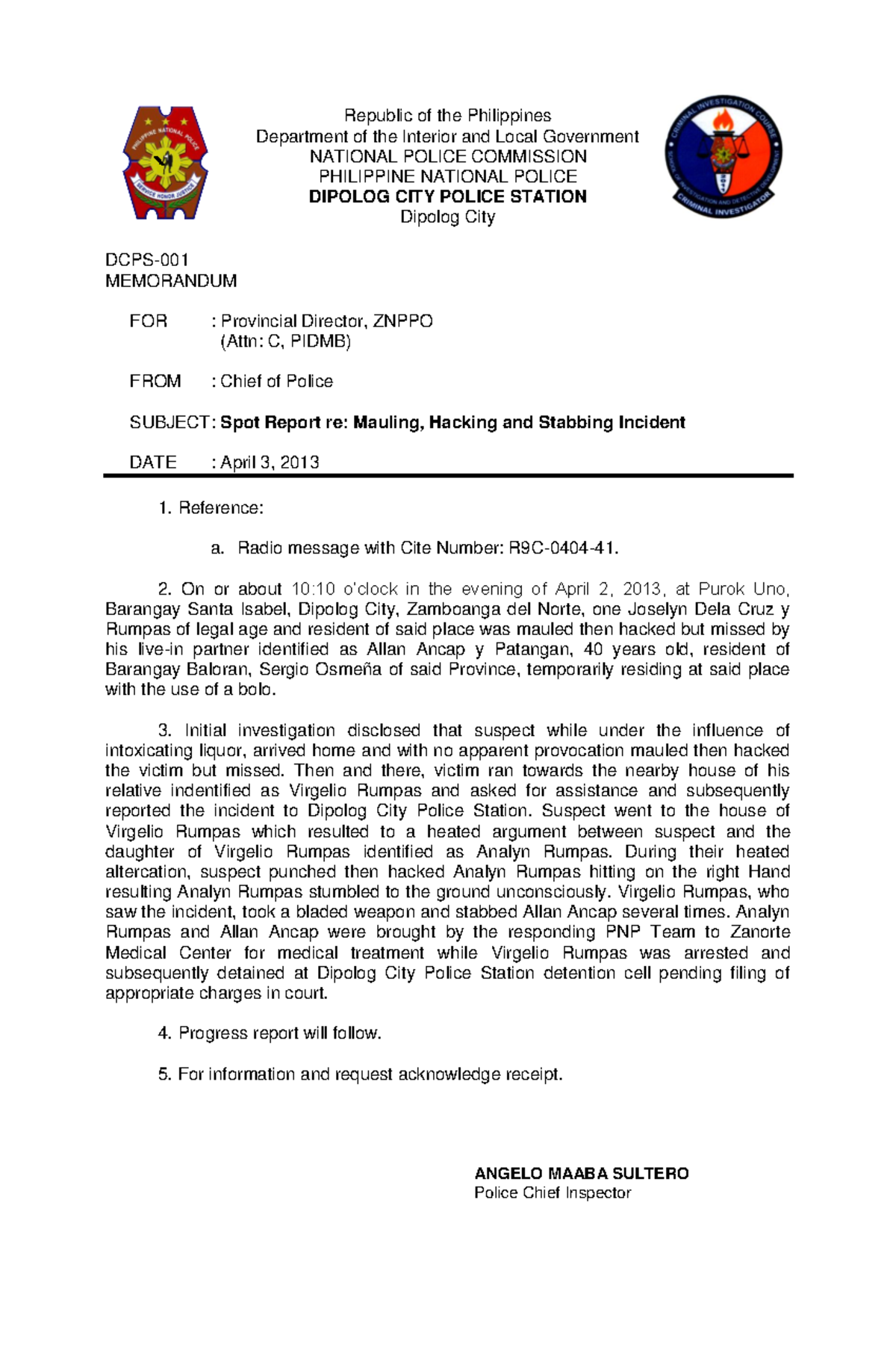 Spot report progress report and final reportdocx - Republic of the ...