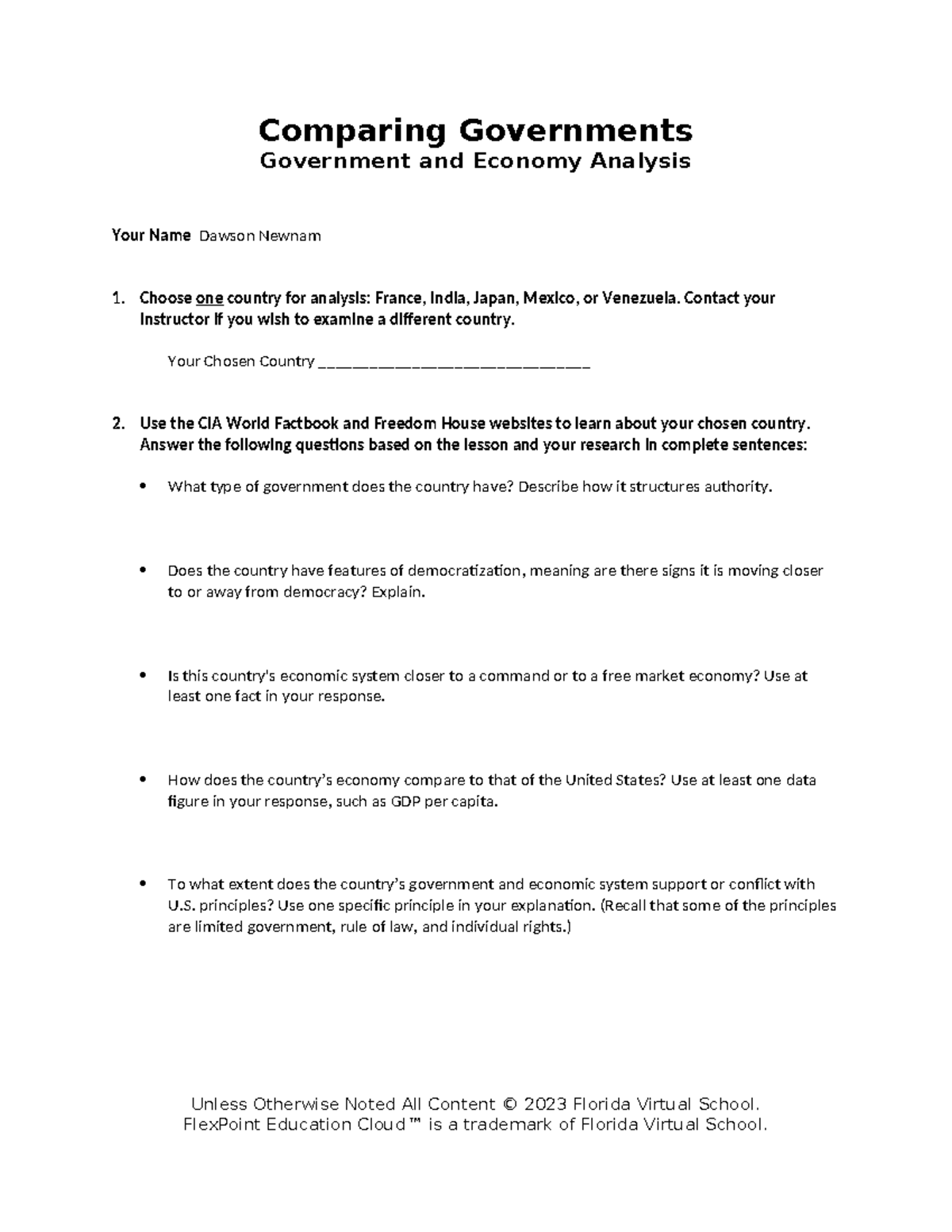 Comparing Governments: Country Analysis Template for GOV101 - Studocu