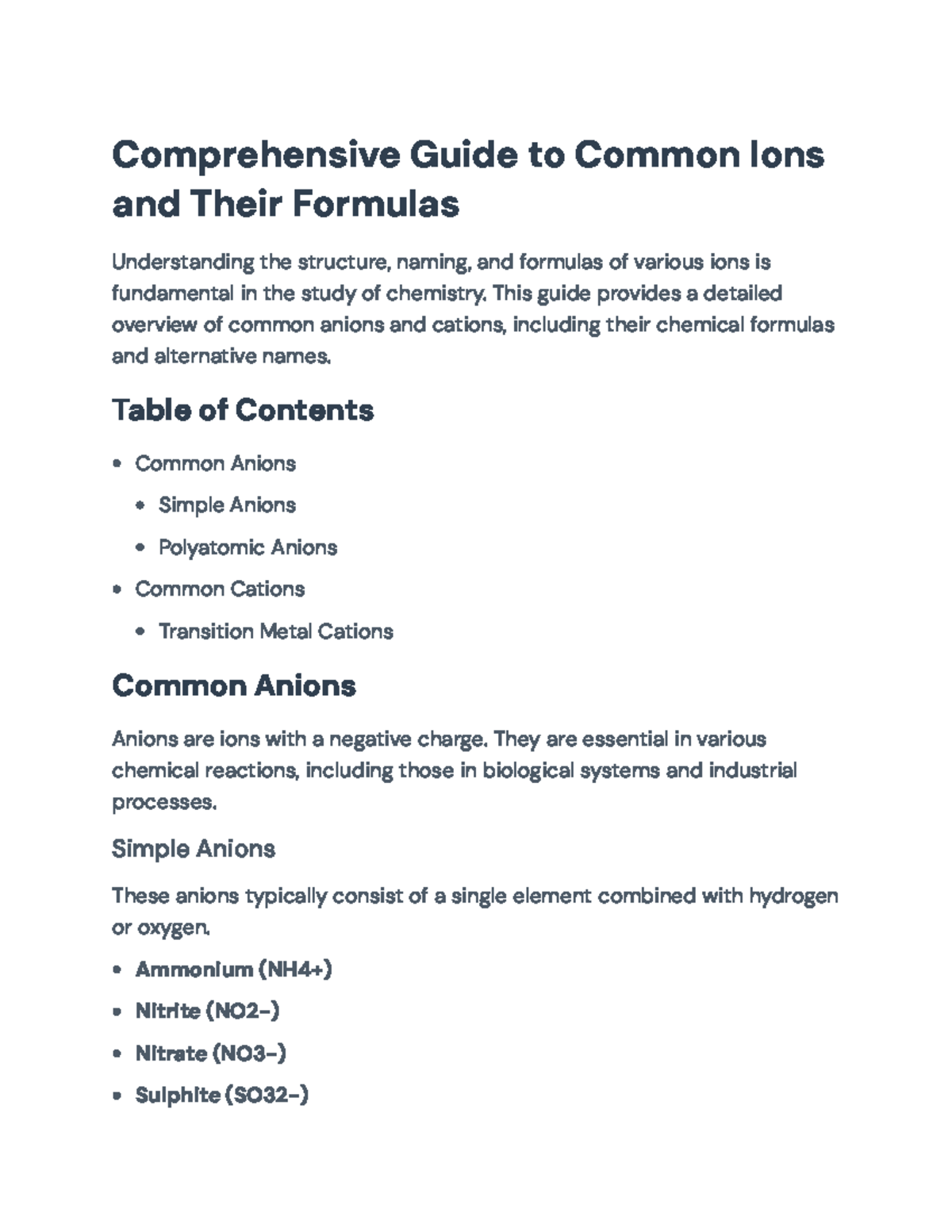 Comprehensive Guide to Common Ions and Their Formulas for Chem 101 ...