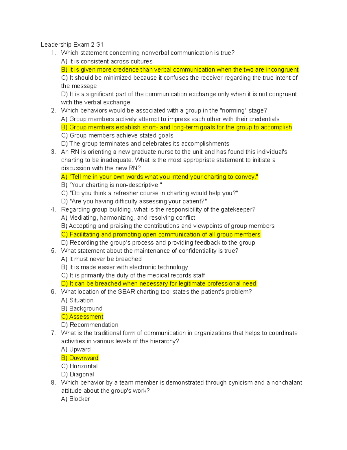 Leadership Exam 2 - Practice Questions and Study Guide - Studocu