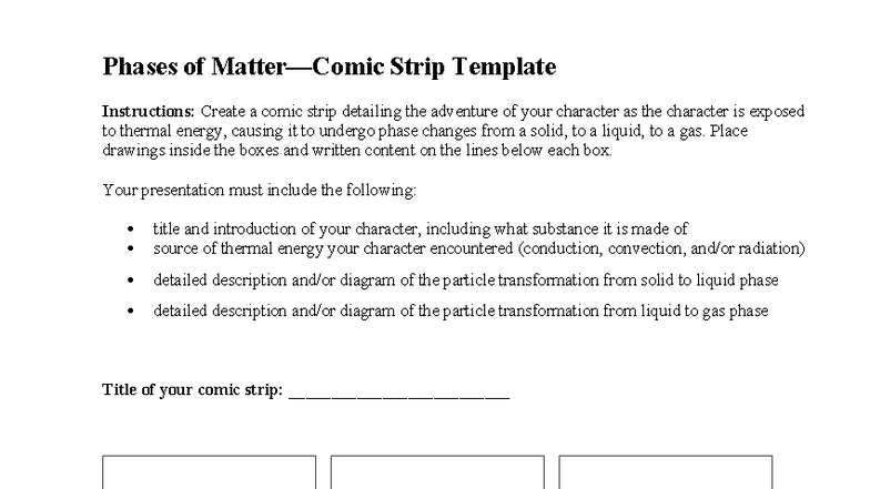 Comic Strip Template: Phases of Matter Adventure - Studocu