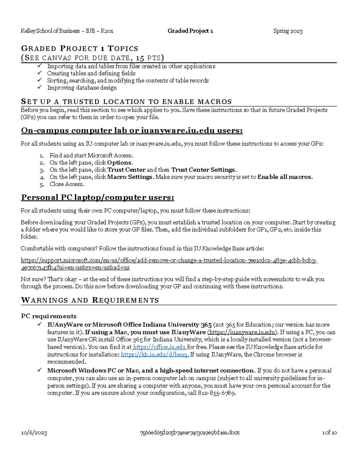 Instructions K201 GP1 SP23 - GRADED PROJECT 1 TOPICS (SEE CANVAS FOR DUE DATE, 15 PTS) Importing ...