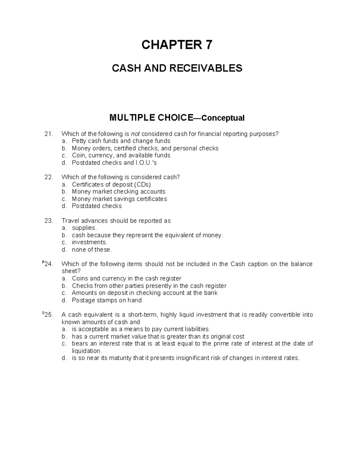 Chapter 7 Assignment: Cash and Receivables Review for Midterm Exam ...