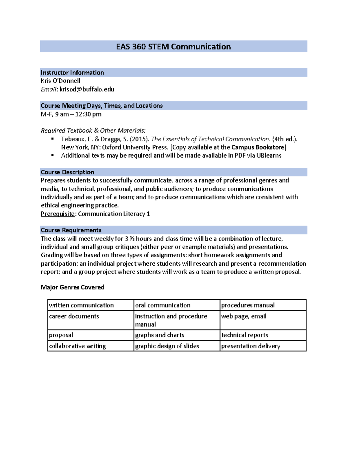EAS 360 Summer 2019 Syllabus: STEM Communication Course Details - Studocu
