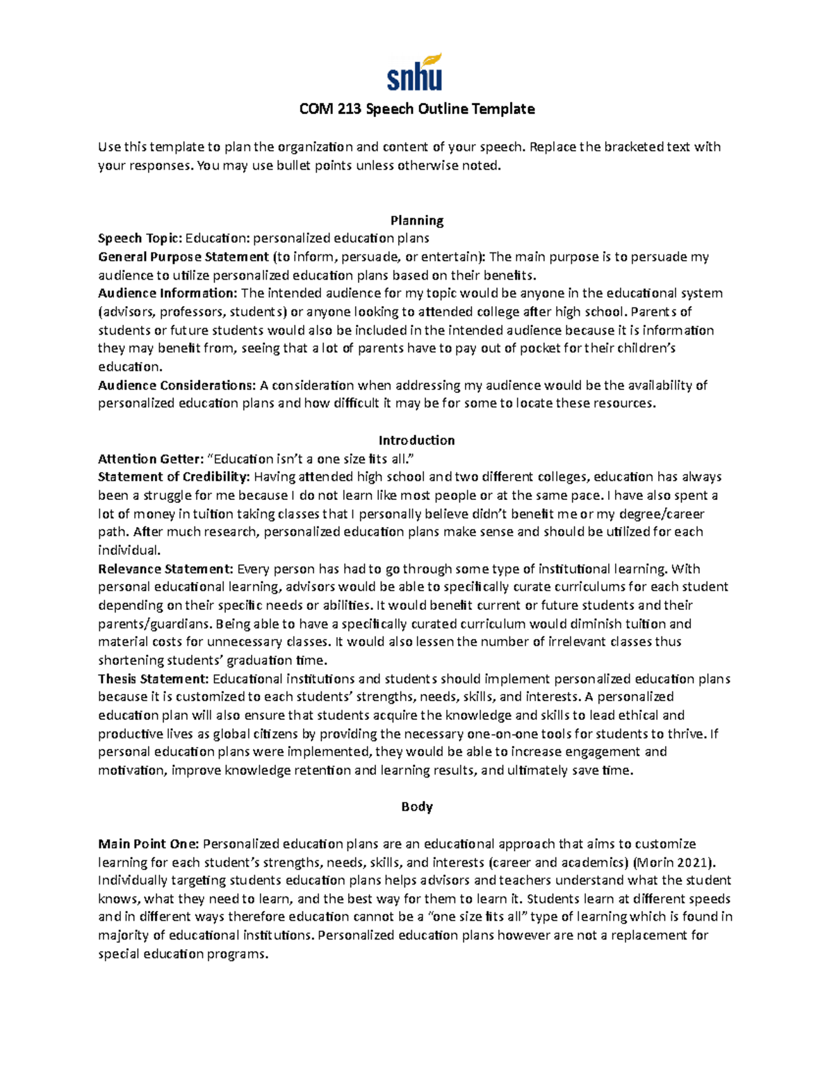 COM+213+Speech+Outline+Template Mod 7 - COM 213 Speech Outline Template ...