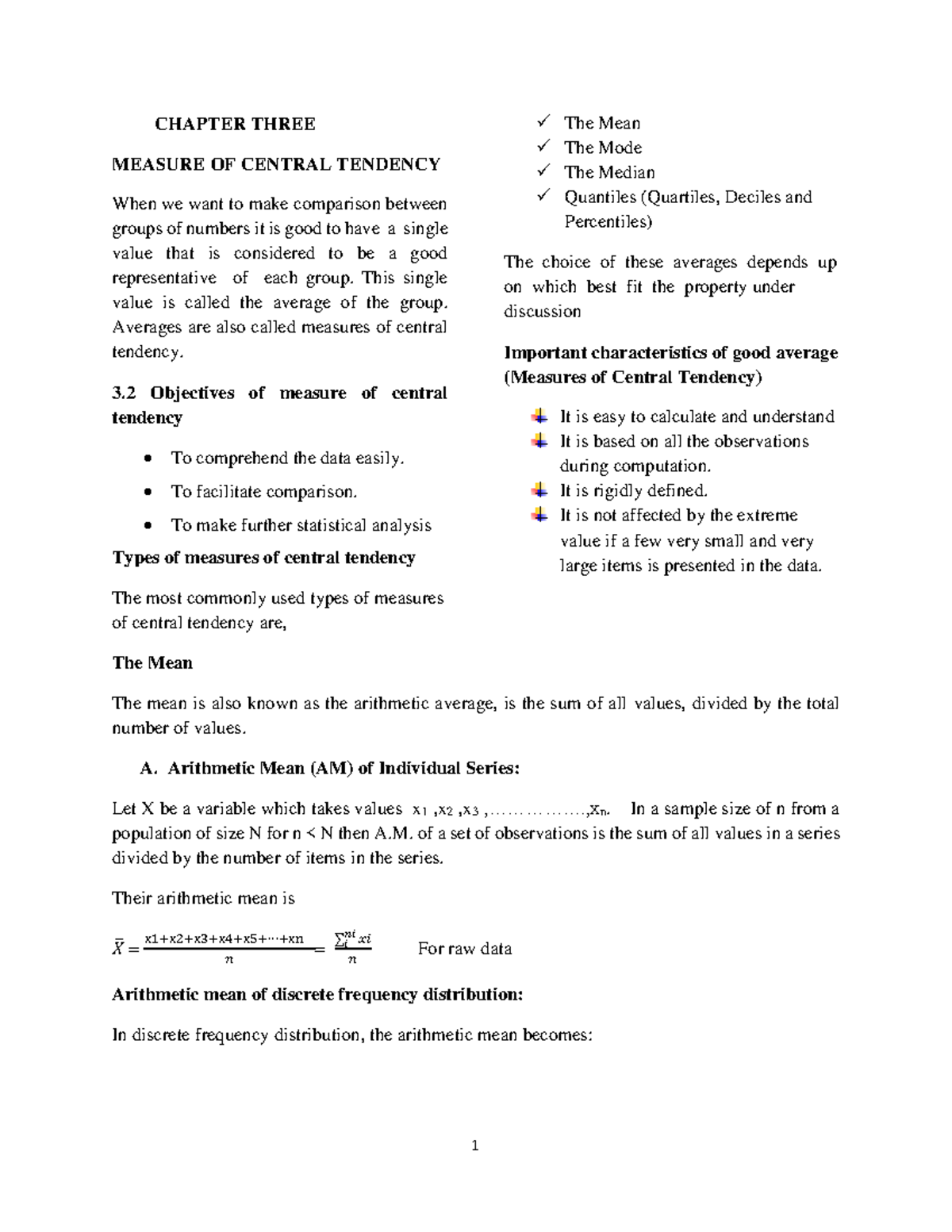 Chapter 3-4 introduction to stat CS - CHAPTER THREE MEASURE OF CENTRAL ...