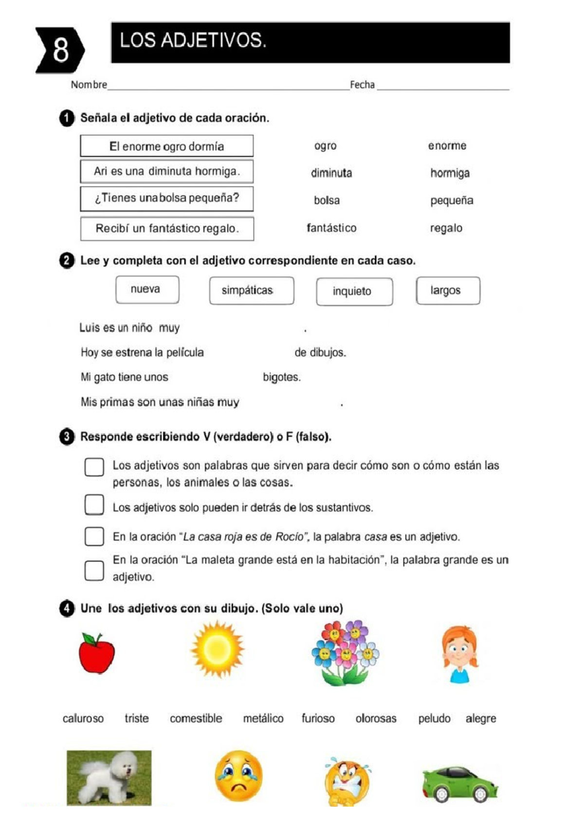 Adjetivos en Español: Ejercicios y Actividades para Estudiantes - Studocu