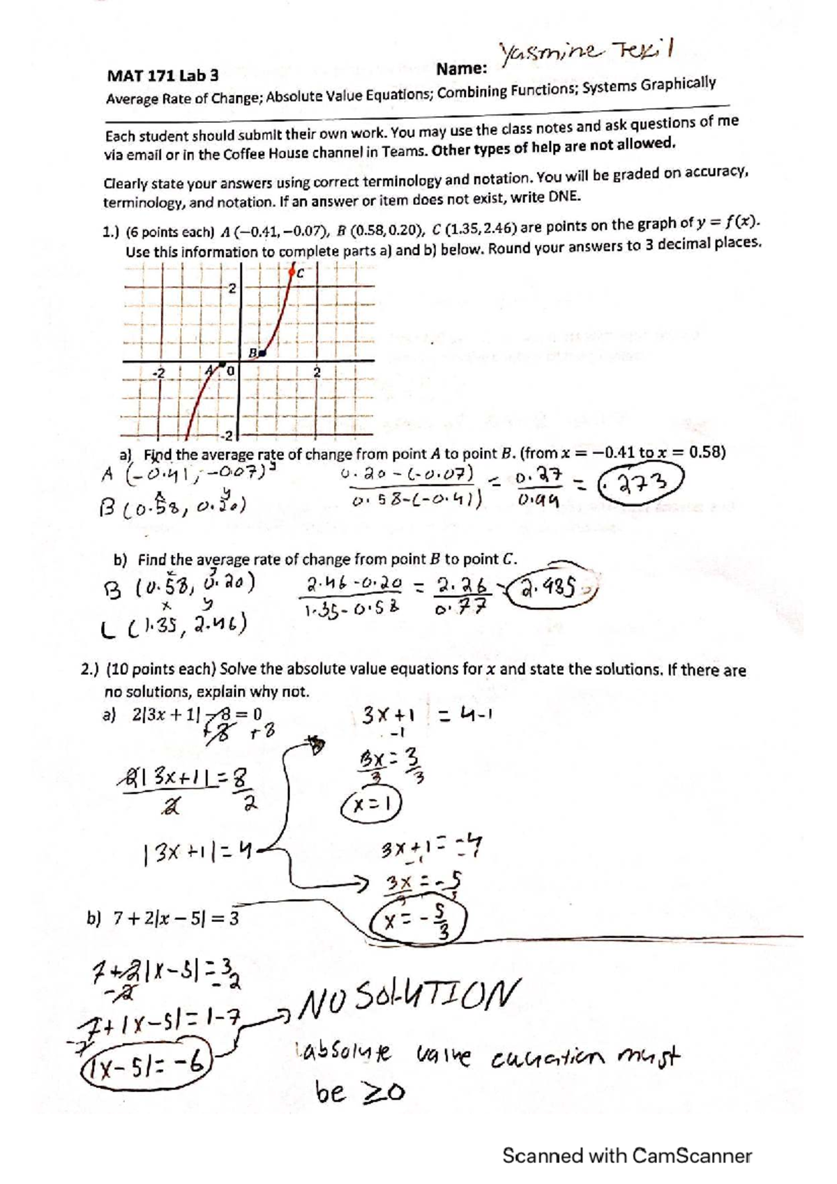 MAT 171 Lab 3: Average Rate of Change & Absolute Value Functions - Studocu