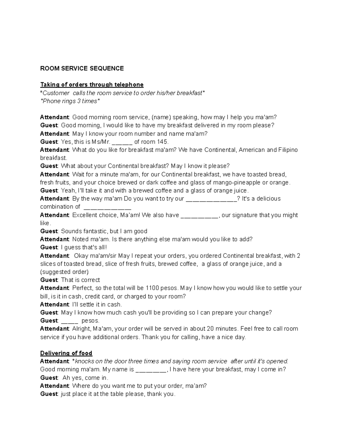 Room Service Operations: A Comprehensive Guide for Attendants - Studocu