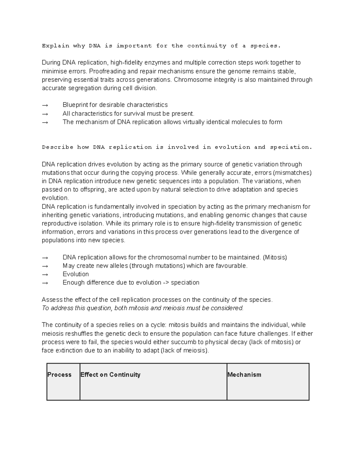 Bio Notes - DNA: Importance in Species Continuity and Evolution - Studocu