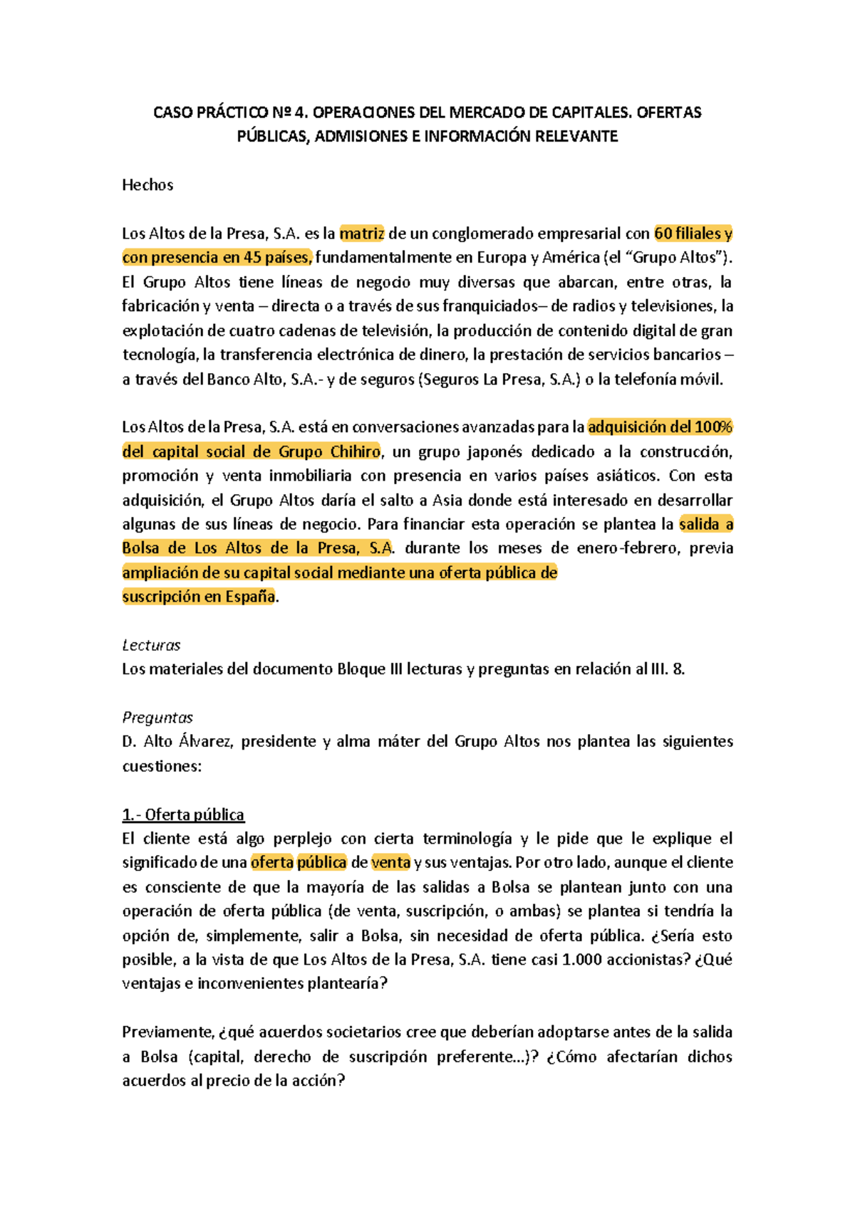 Caso Práctico Nº 4: Oferta Pública y Estructura de Capital en Mercados ...
