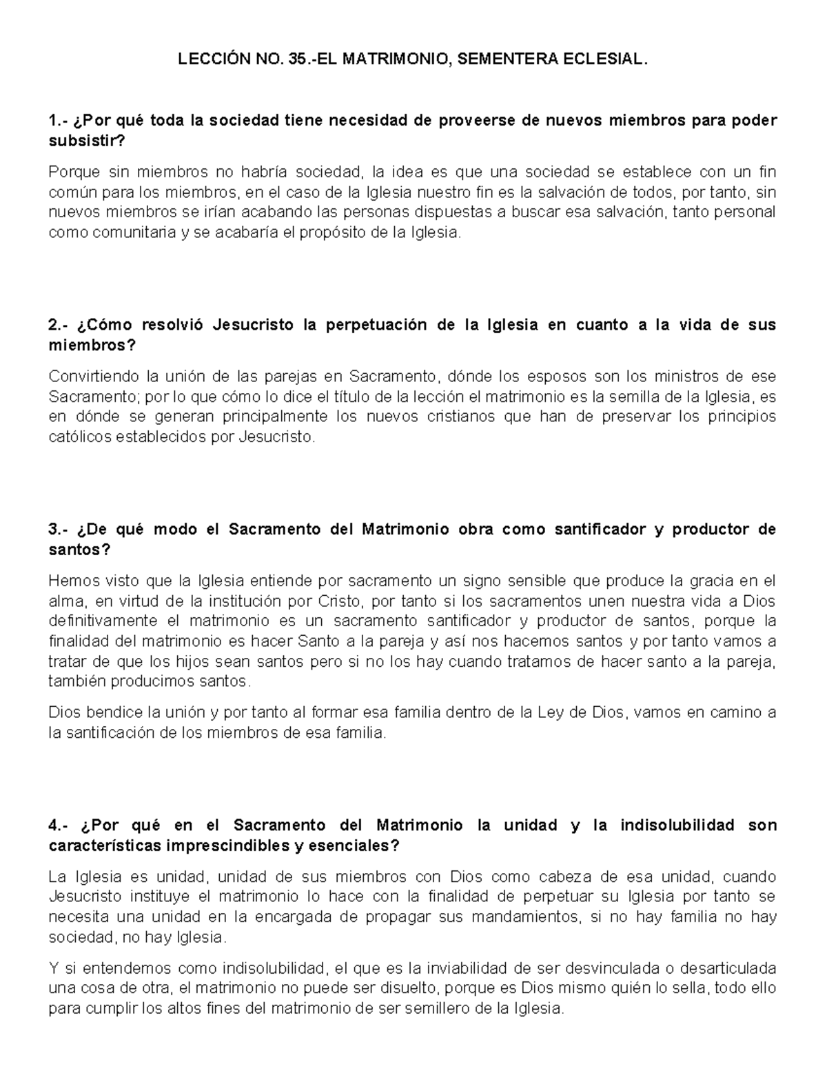 Lección-38: Resumen sobre el Matrimonio y su Rol en la Iglesia - Studocu