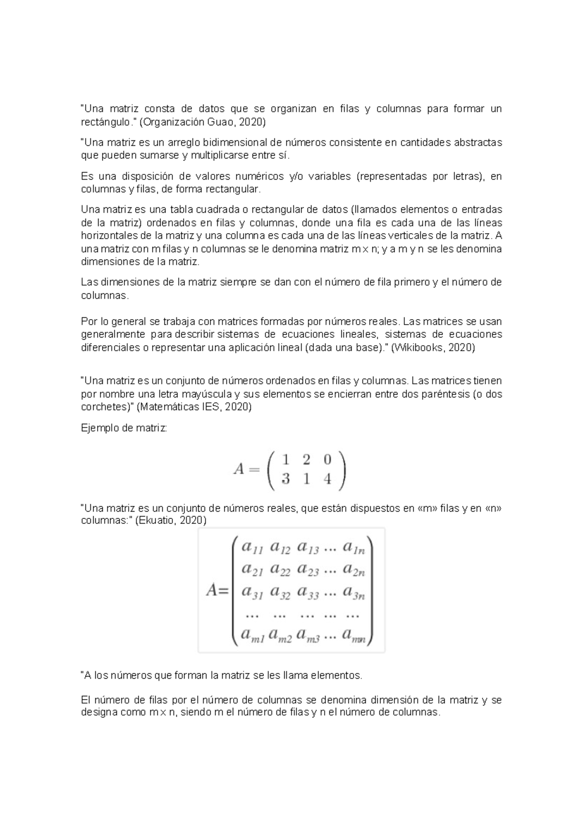 Matemática matrices para resolver - “Una matriz consta de datos que se ...