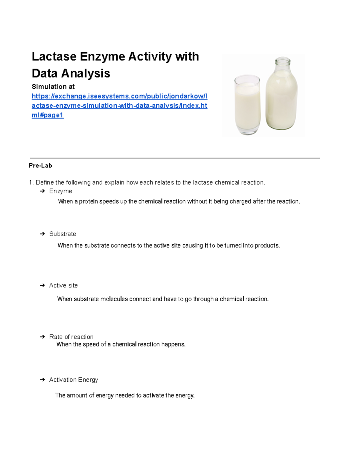Lactase Enzyme Activity Lab: Data Analysis & Findings (3 LCT 201) - Studocu