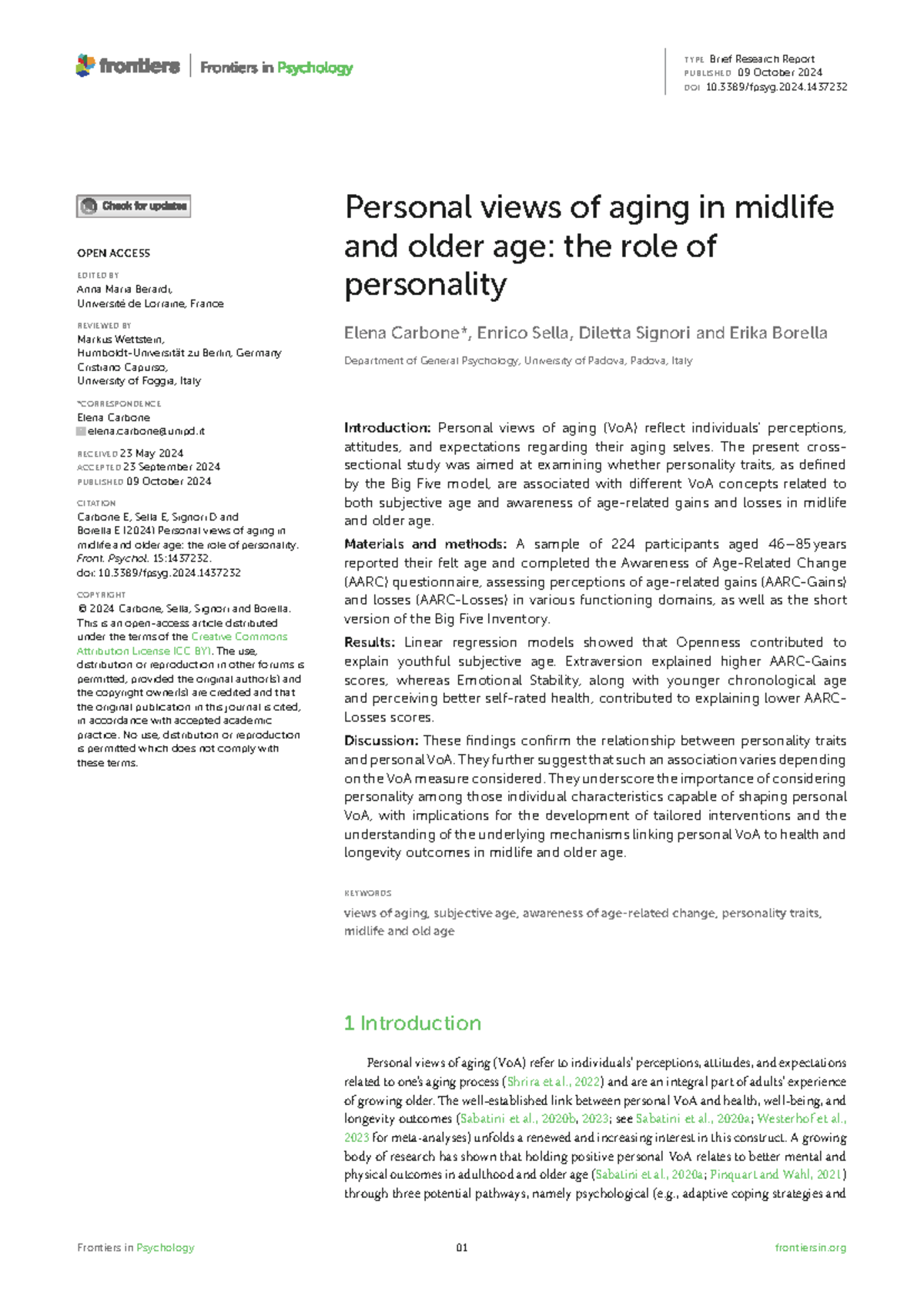 Personal views of aging in midlife and older age t - The present cross ...