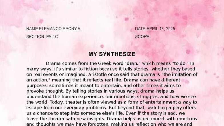 Final Exam: Art Analysis and Drama Synthesis (ART 101) - Studocu