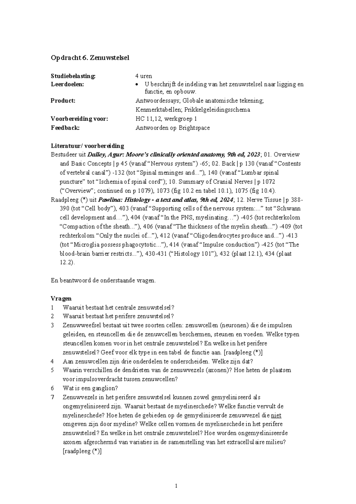 G1MC-2425GNK Opdracht 6: Anatomie en Functie van het Zenuwstelsel ...