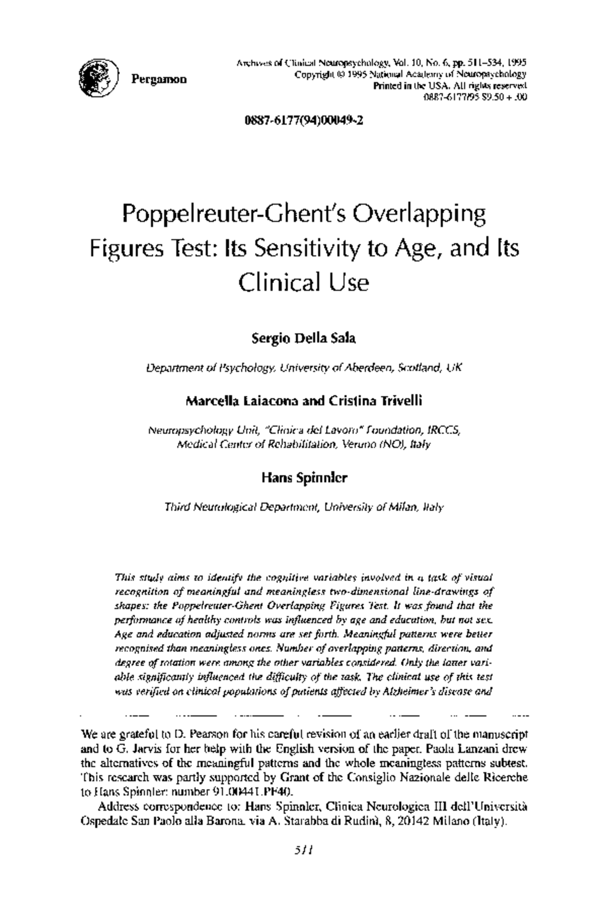 Poppelreuter-Ghent Overlapping Figures Test: Age Sensitivity & Clinical ...