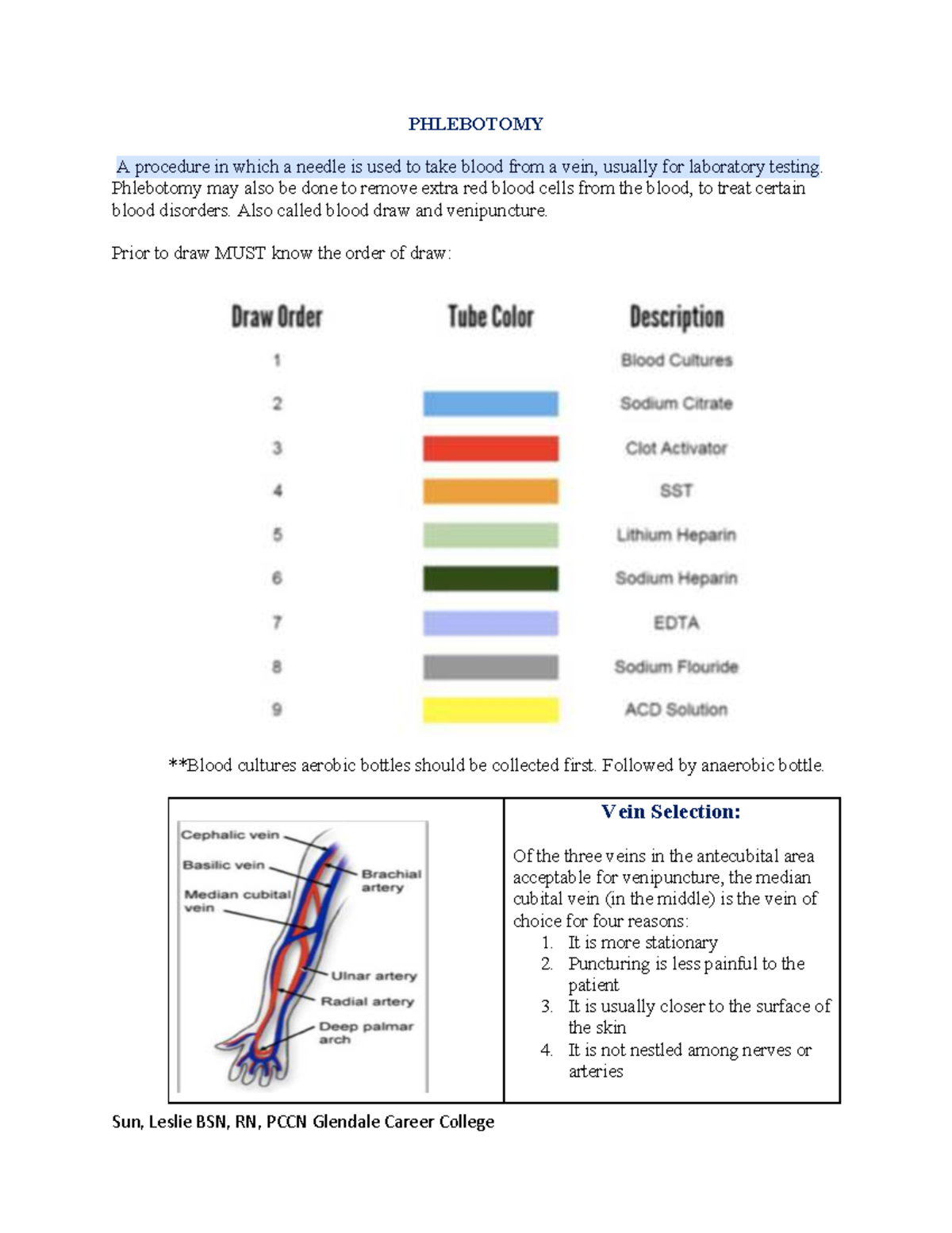PHLEBOTOMY - Blood Draw Procedures and Techniques - Studocu