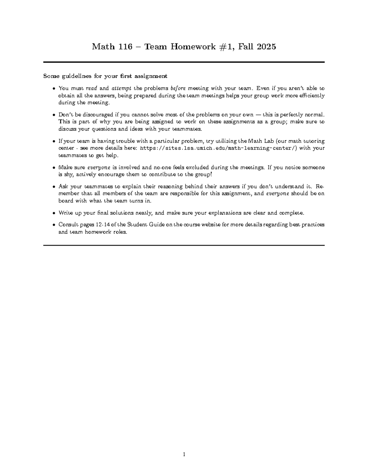 F25 Math 116 Team Homework Guidelines for First Assignment - Studocu