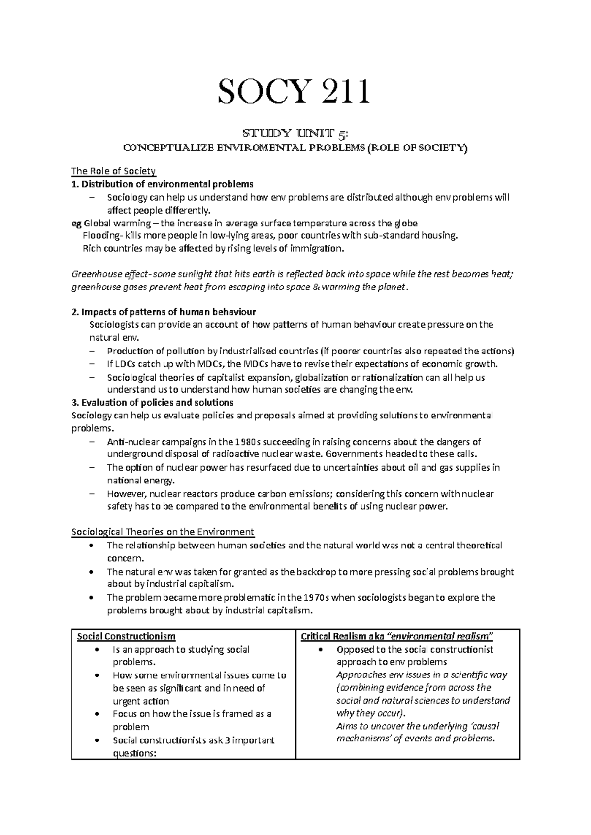 SOCY 211 Chapter 5: Understanding Environmental Problems and Society ...