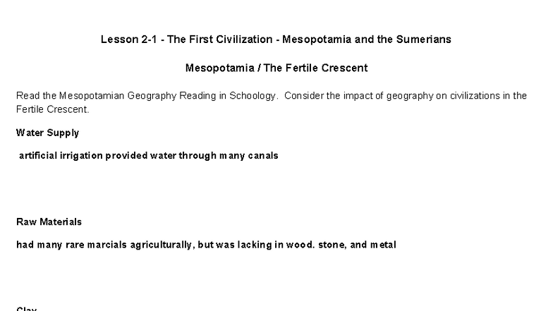 Lesson 2-1: The First Civilization - Mesopotamia & Sumerians Overview ...