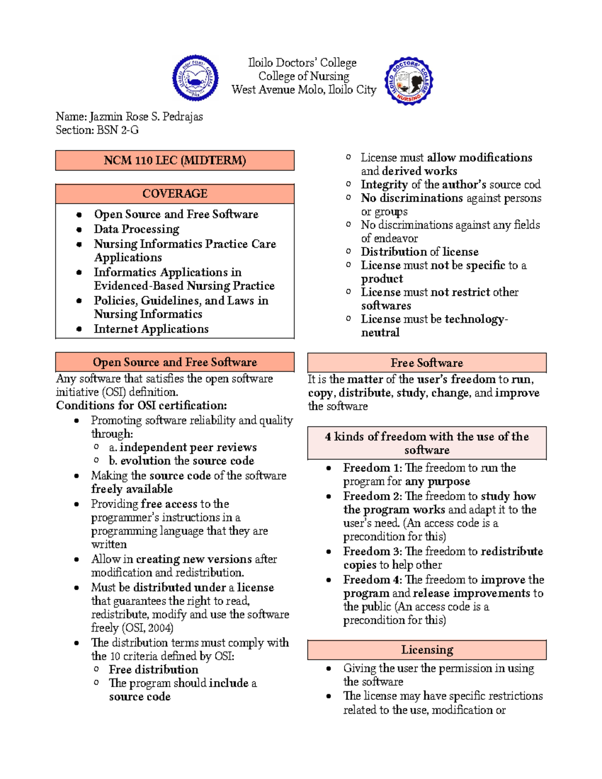 NCM 110 LEC Midterms - Nursing Informatics and Applications Notes - Studocu