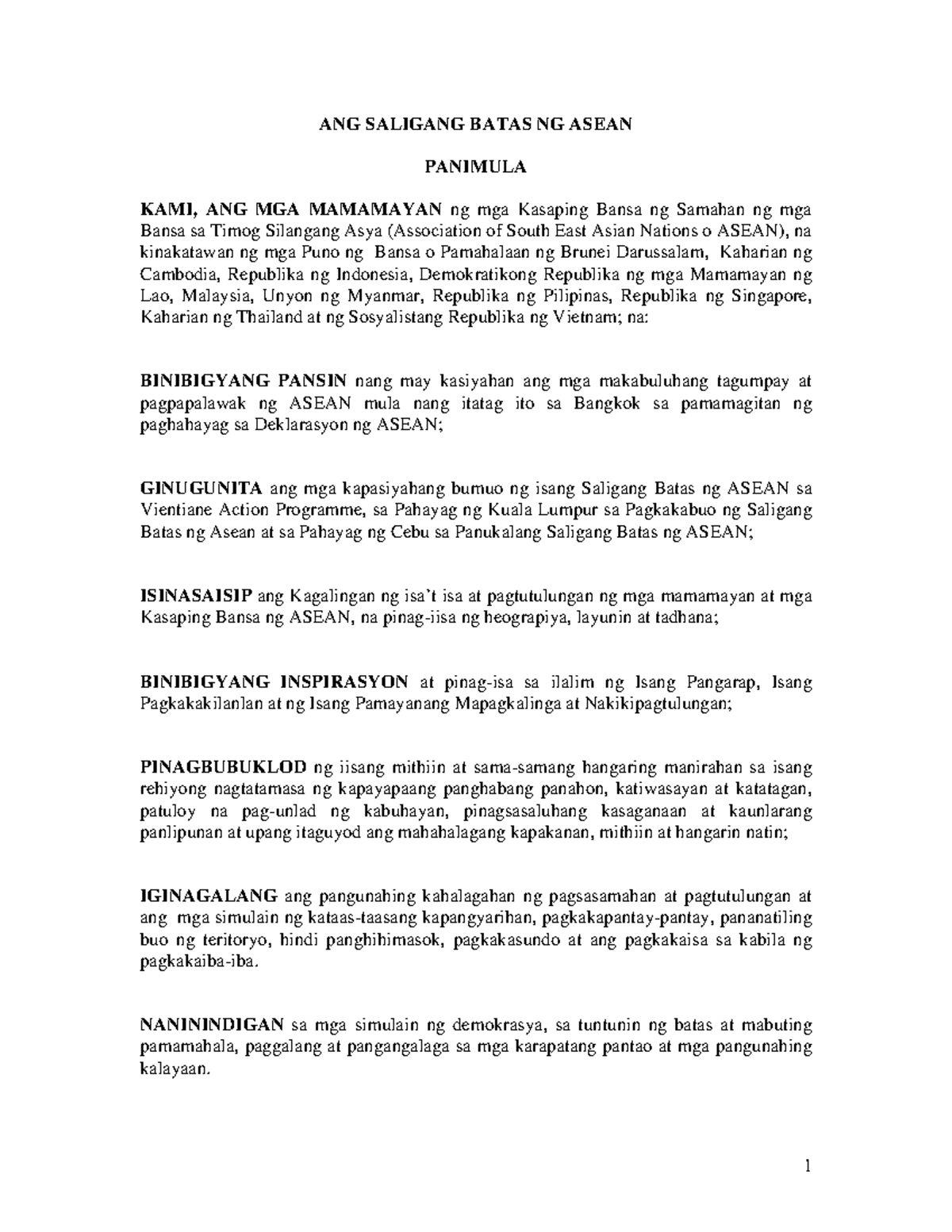 AC-Philippines - Saligang Batas ng ASEAN: Mga Layunin at Prinsipyo ...