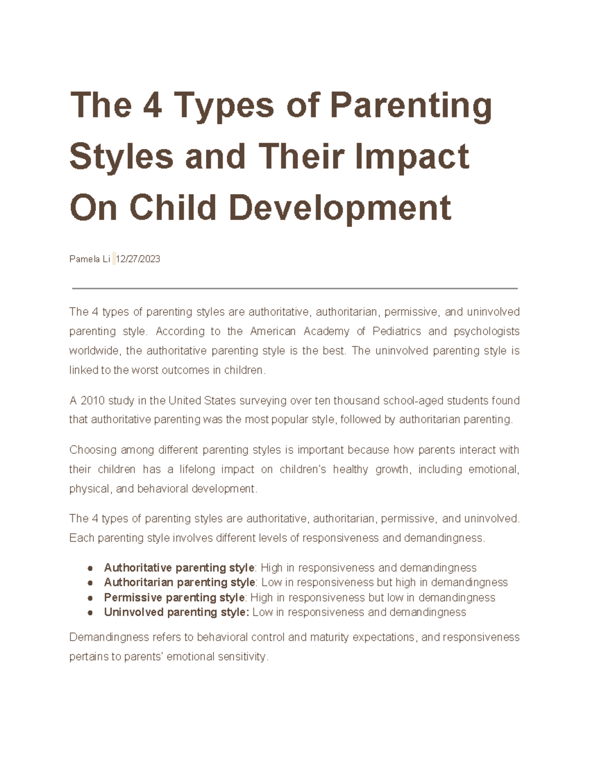 4 Types of Parenting Styles and Their Effects on Child Development ...