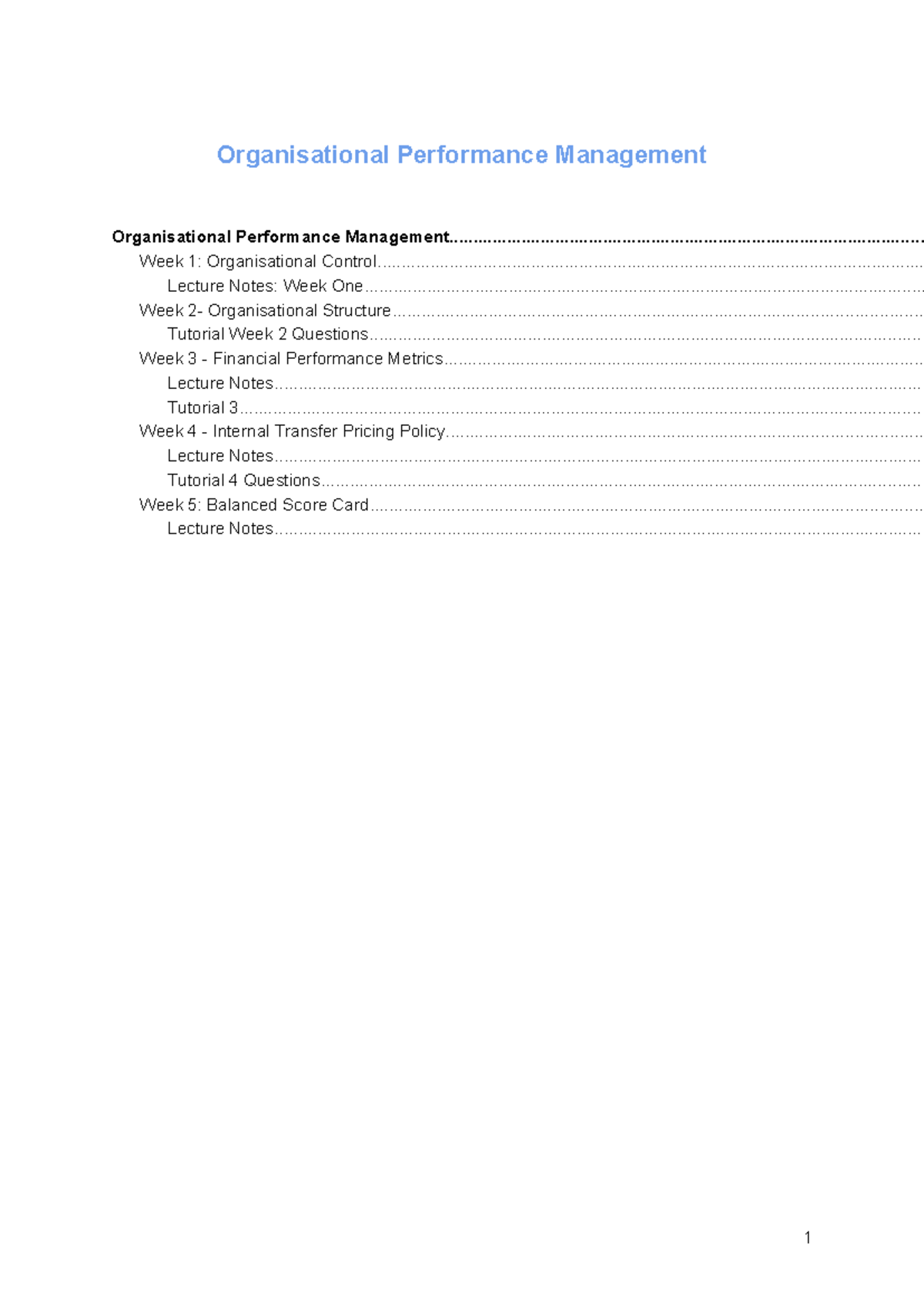 OPM 101: Organisational Performance Management Lecture Notes for Exam ...