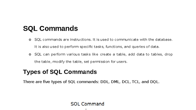 SQL Commands Overview: Types and Functions - Studocu