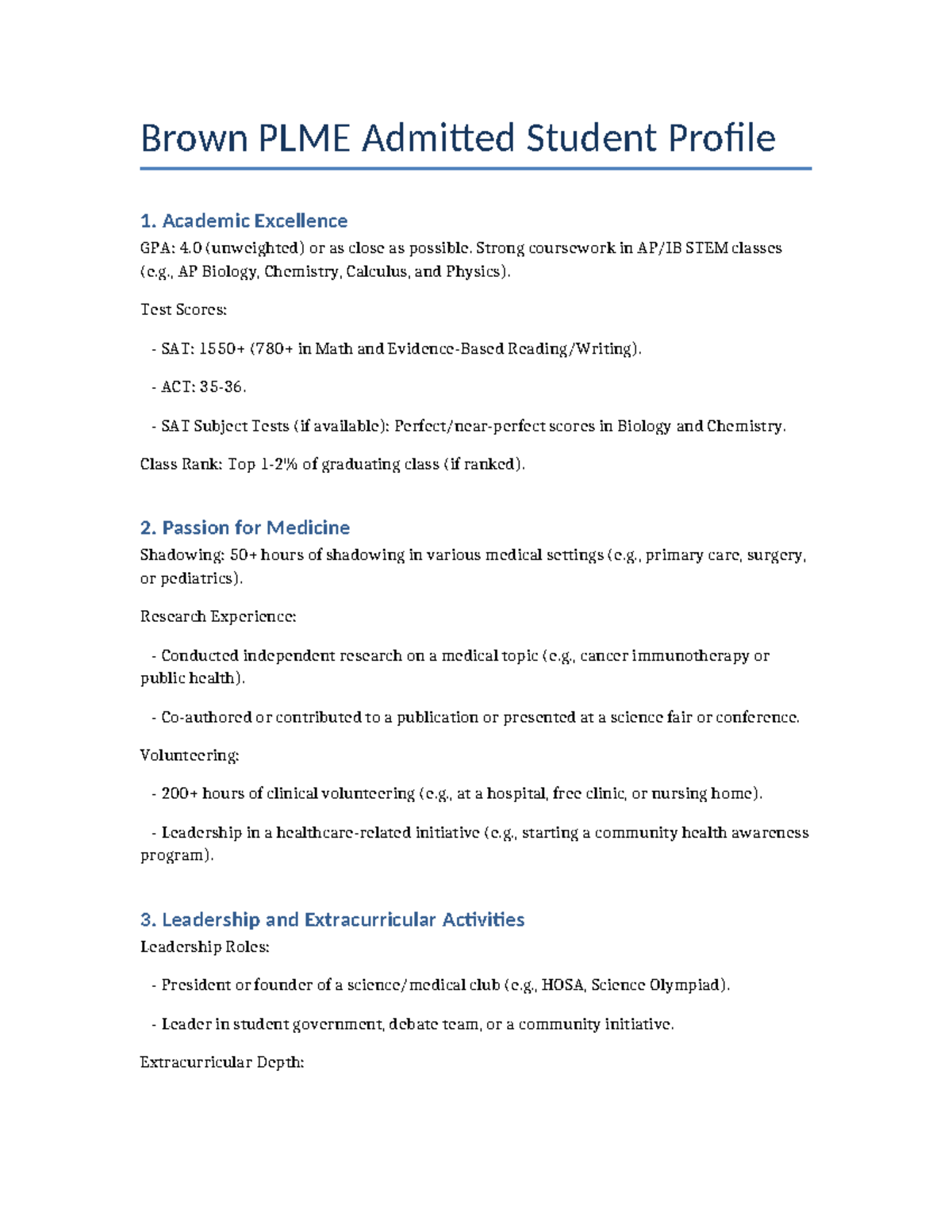 Brown PLME Admitted Student Profile Overview and Key Characteristics ...