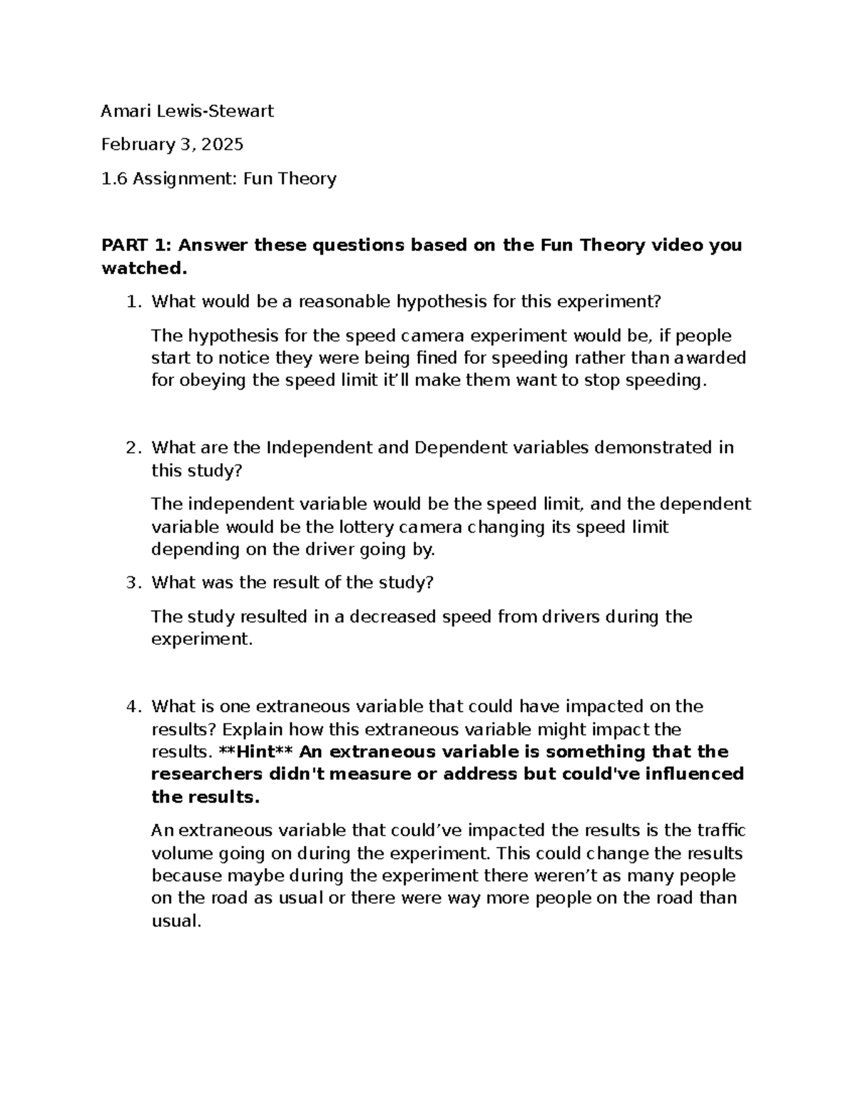 1.6 Assignment Fun Theory - Amari Lewis-Stewart February 3, 2025 1 ...