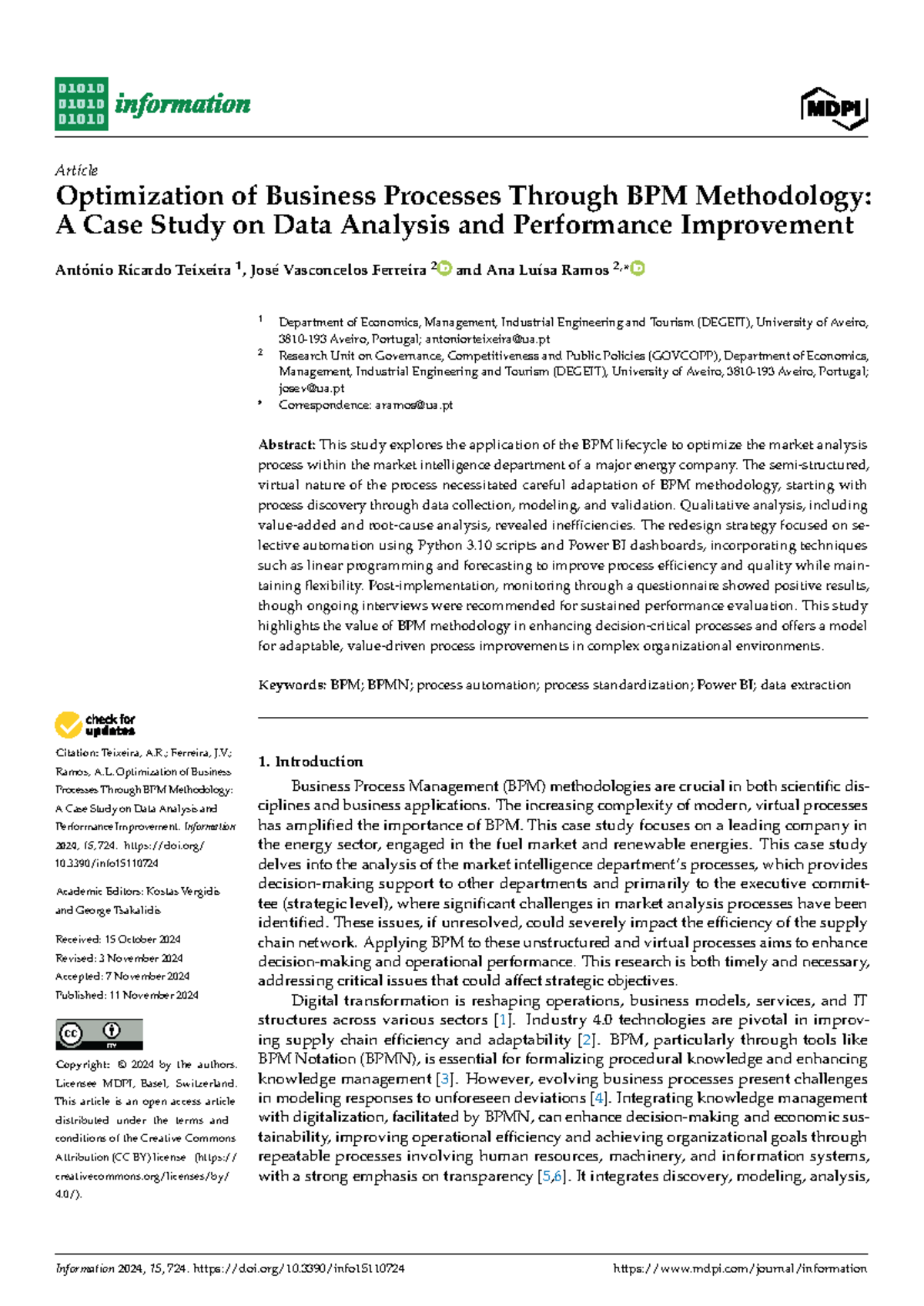BPM Methodology for Business Process Optimization: A Case Study (INFO ...