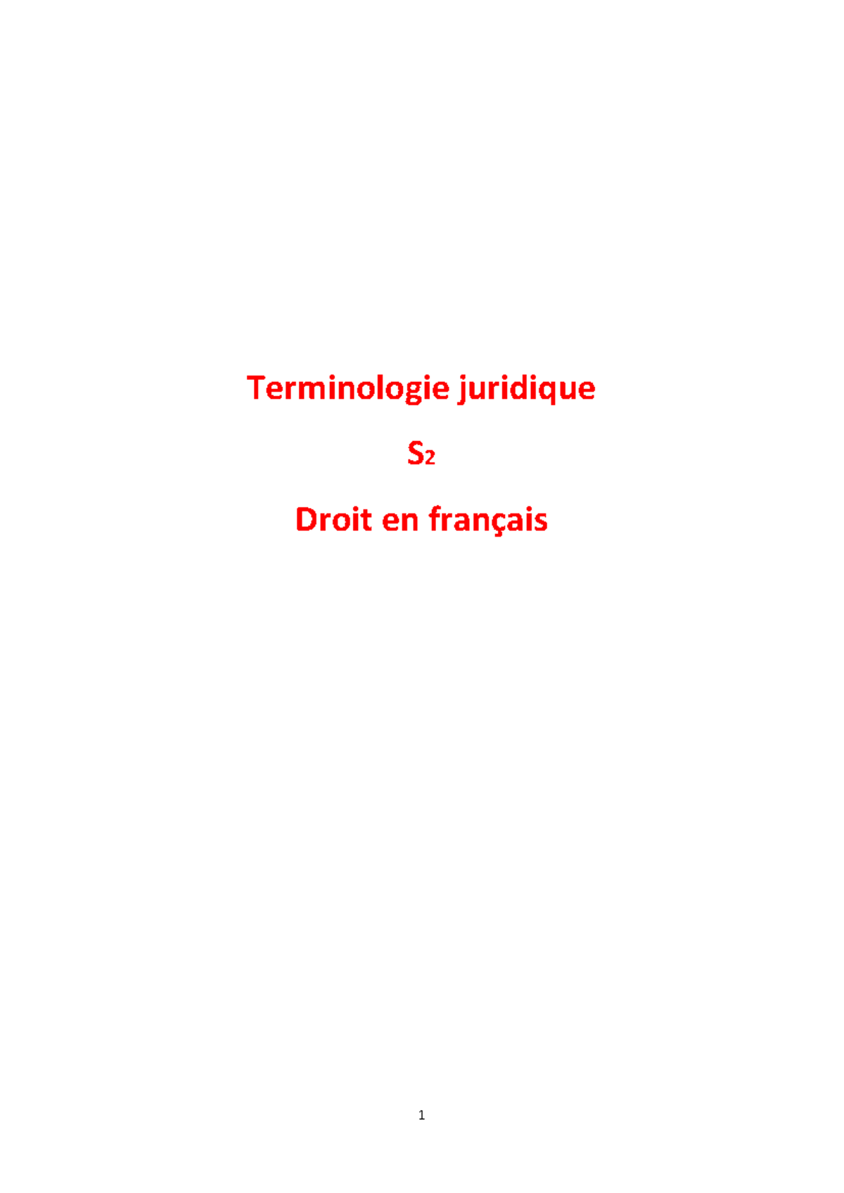 Terminologie Juridique & Droit S2 - Notes de Cours Complets - Studocu